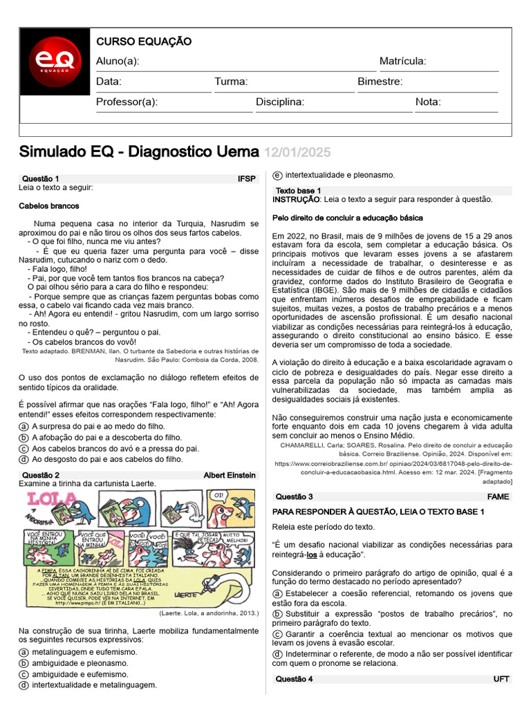 Simulado Eq Diagnostico Uema | PDF | Lua | Terra