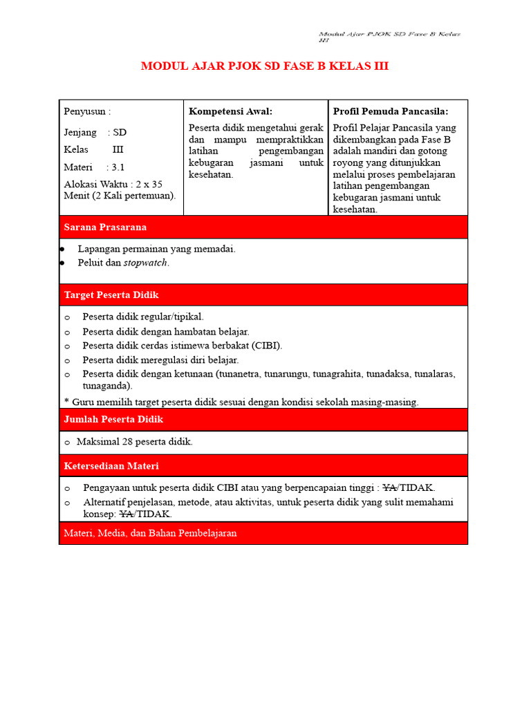 Modul Ajar - Aktivitas Kebugaran | PDF