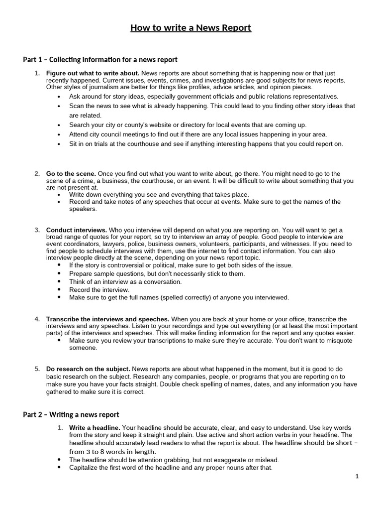 How to write a News Report | PDF | Subject (Grammar) | Verb