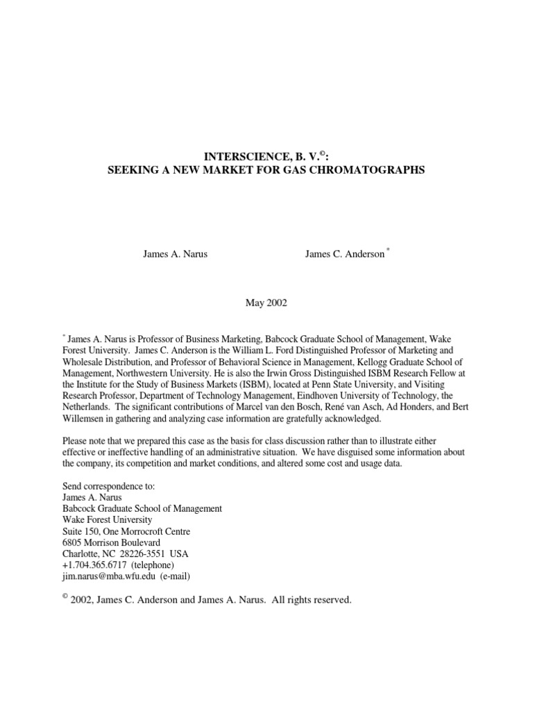 Interscience, B. V.: Seeking A New Market For Gas Chromatographs | PDF ...