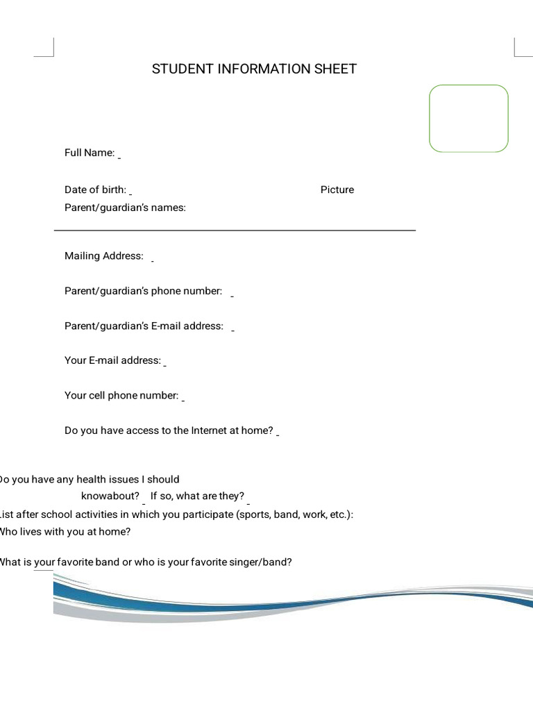 Student Information Sheet Template | PDF