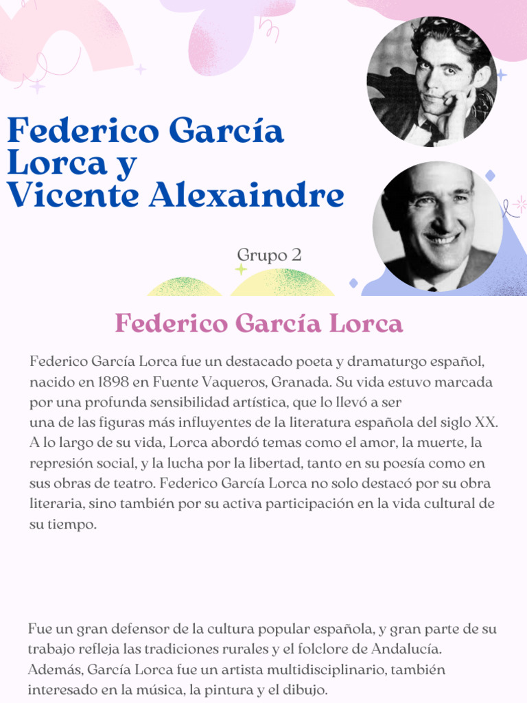 Presentación Autores Españoles | PDF | Federico García Lorca
