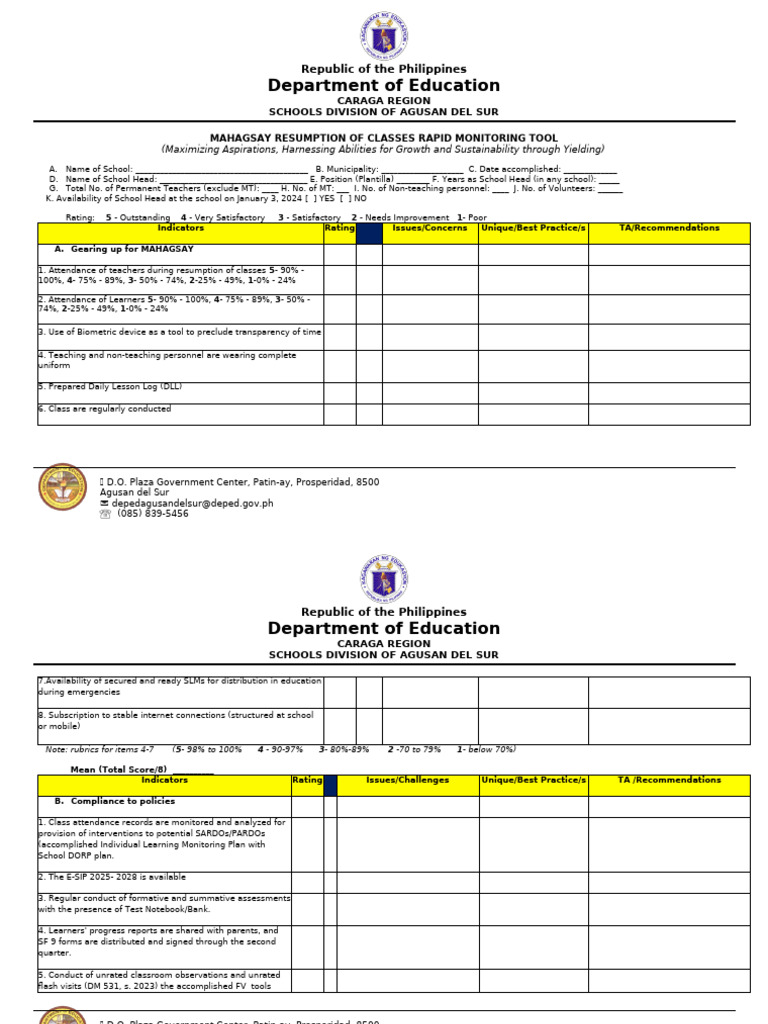 Rapid Assesssment Resumption of Classes Tool | PDF | Behavior ...