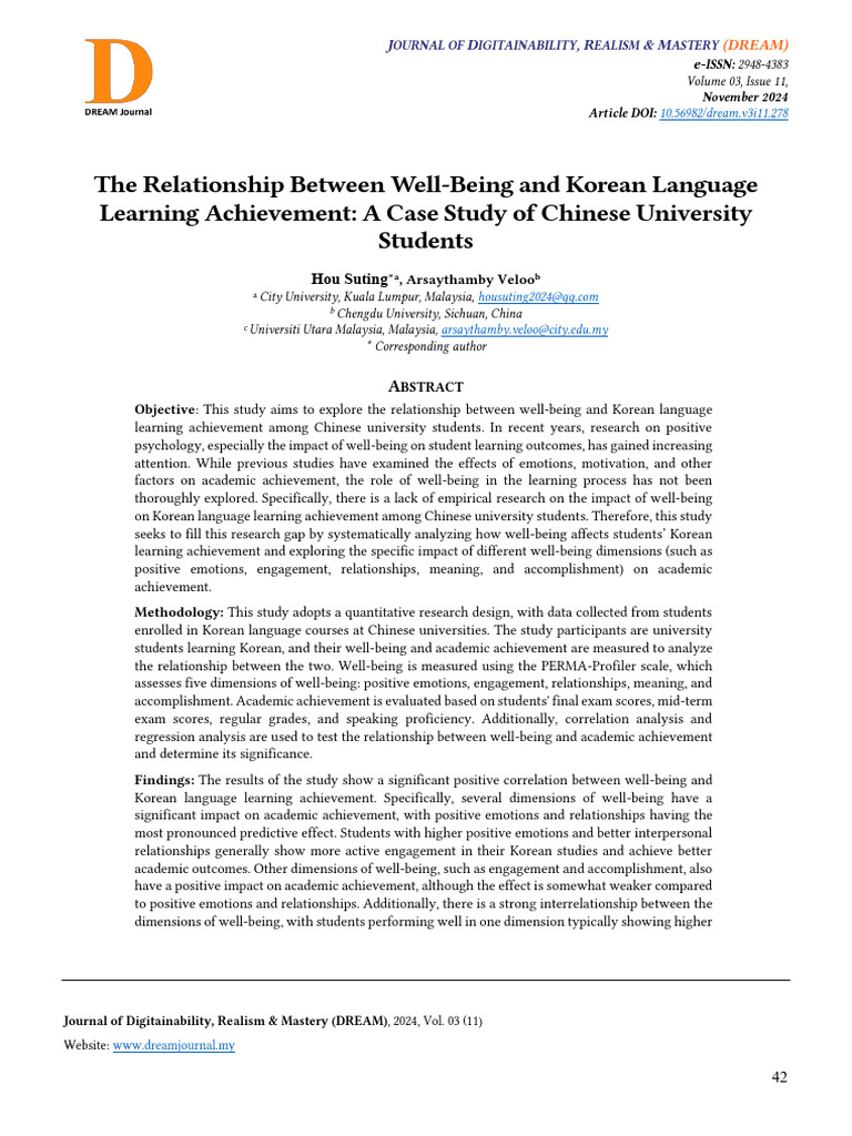 HOU+SUTING_The+Influence+of+Well-Being+on+Learning+Strategies | PDF | Well Being | Statistics