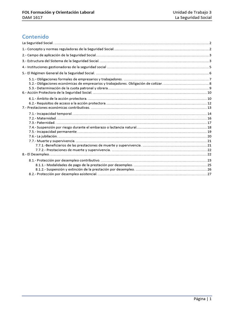 FOL 1617 DAM Tema 3 La Seguridad Social | PDF | Pensión | Bienestar