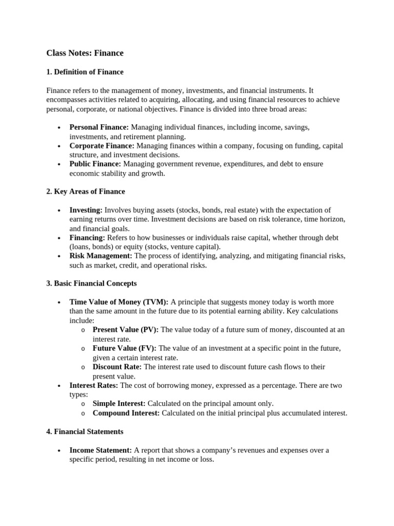 Class Notes Finance | PDF | Investing | Equity (Finance)