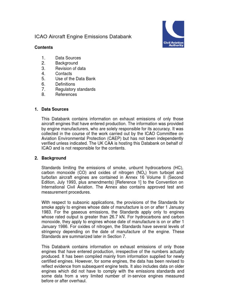 ICAO Aircraft Engine Emissions Data | PDF | Exhaust Gas | N Ox