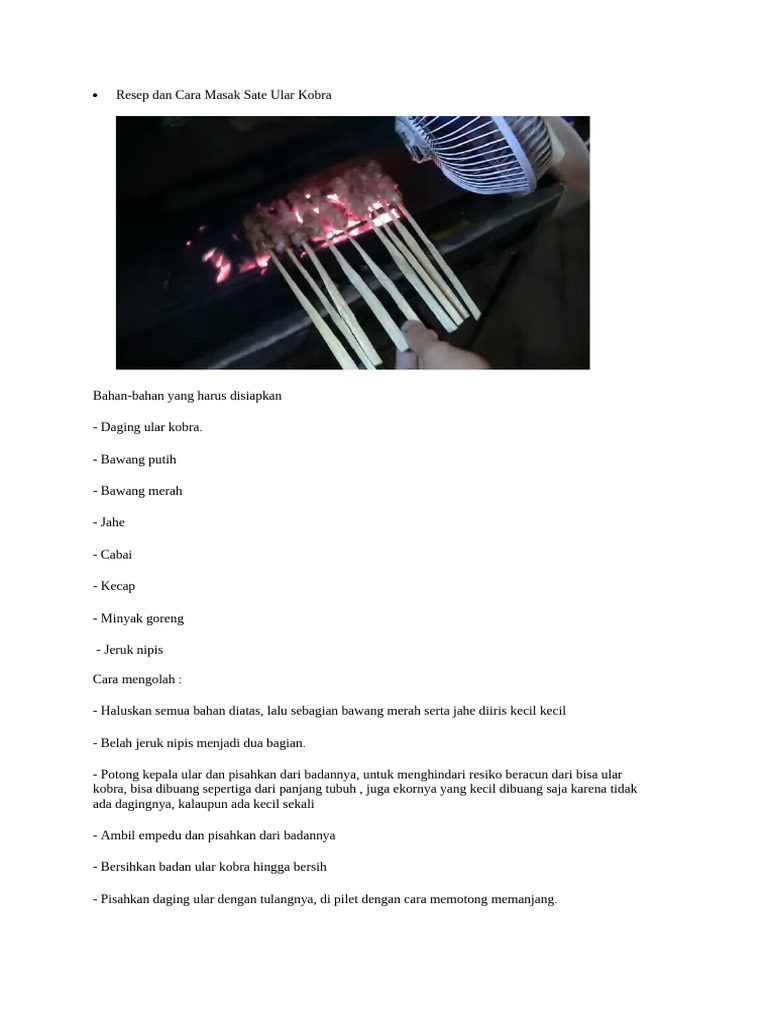 Resep Dan Cara Masak Sate Ular Kobra | PDF