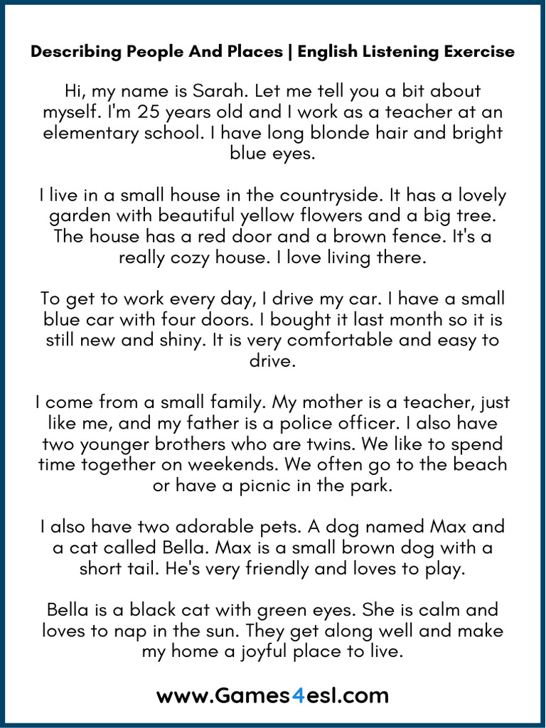 Describing People and Places Script | PDF