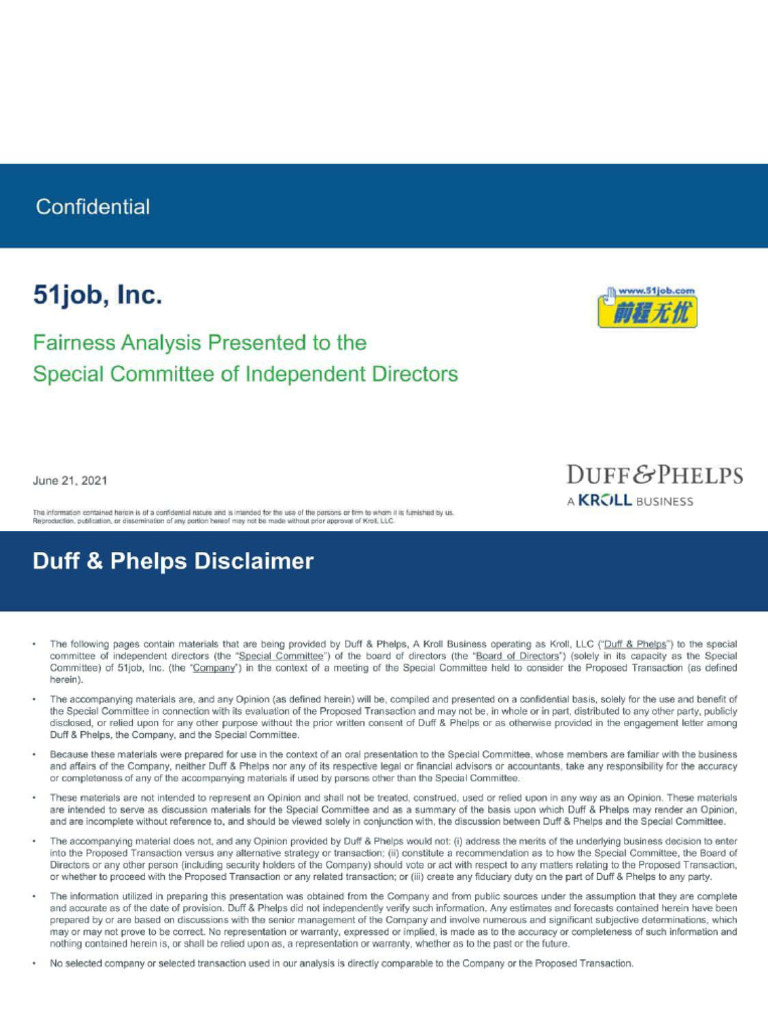 18 IBD Presentation 2021 51Job Inc. Duff Phelps | PDF