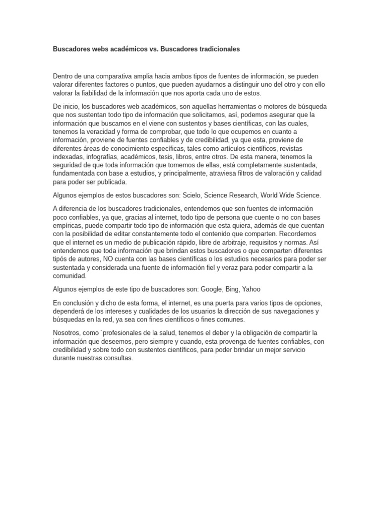 Comparativa: Buscadores Académicos y Tradicionales | PDF | Internet ...
