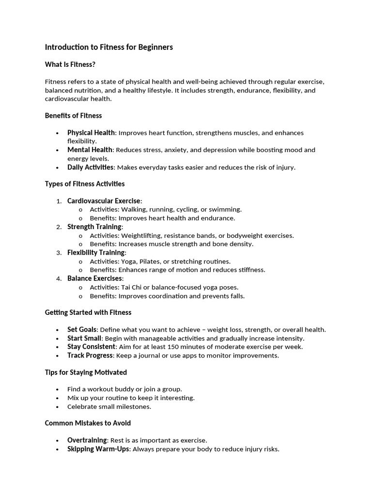 Introduction To Fitness For Beginners | PDF