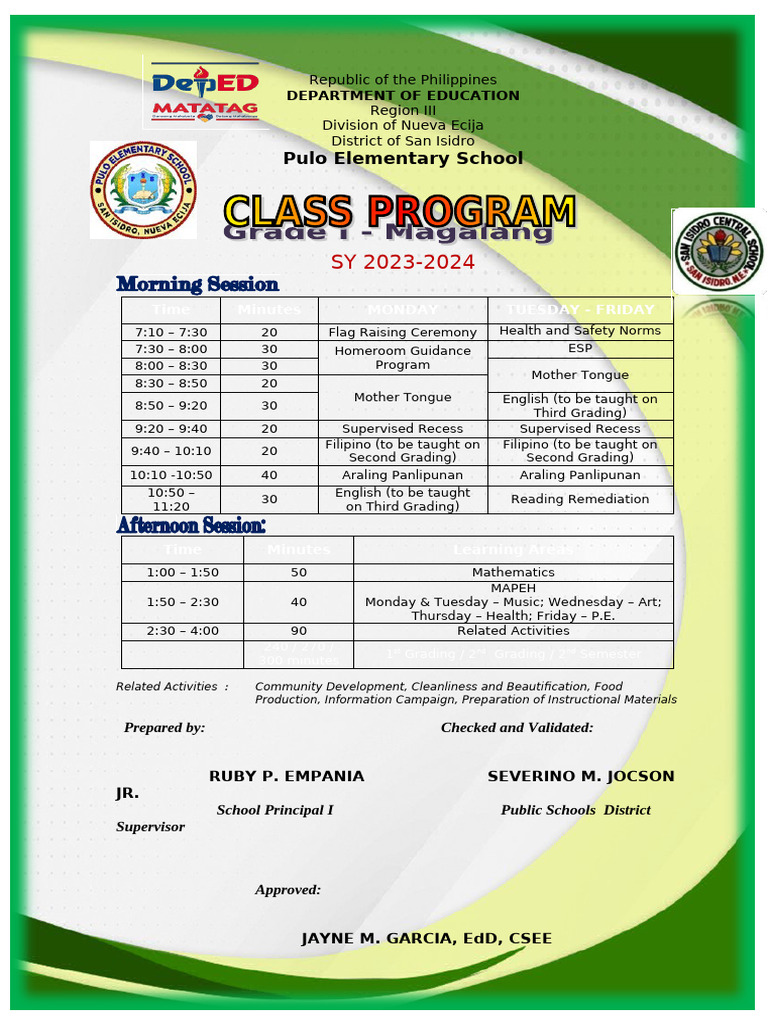 PULO ES CLASS PROGRAM 2023-2024 | PDF