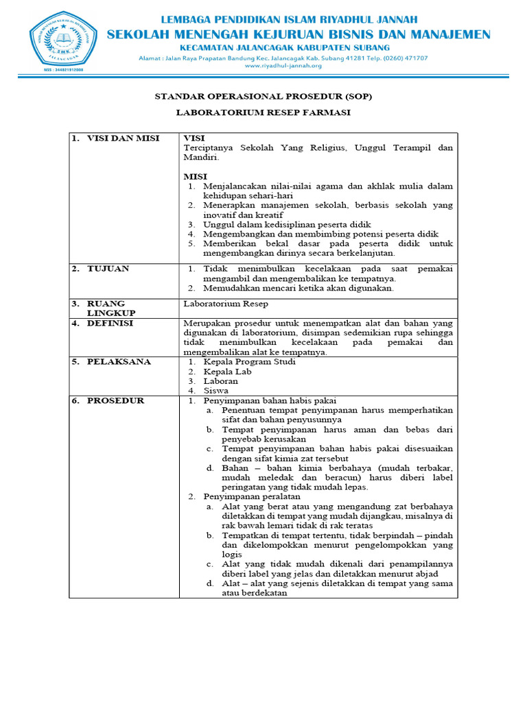 Sop Lab Farmasi | PDF