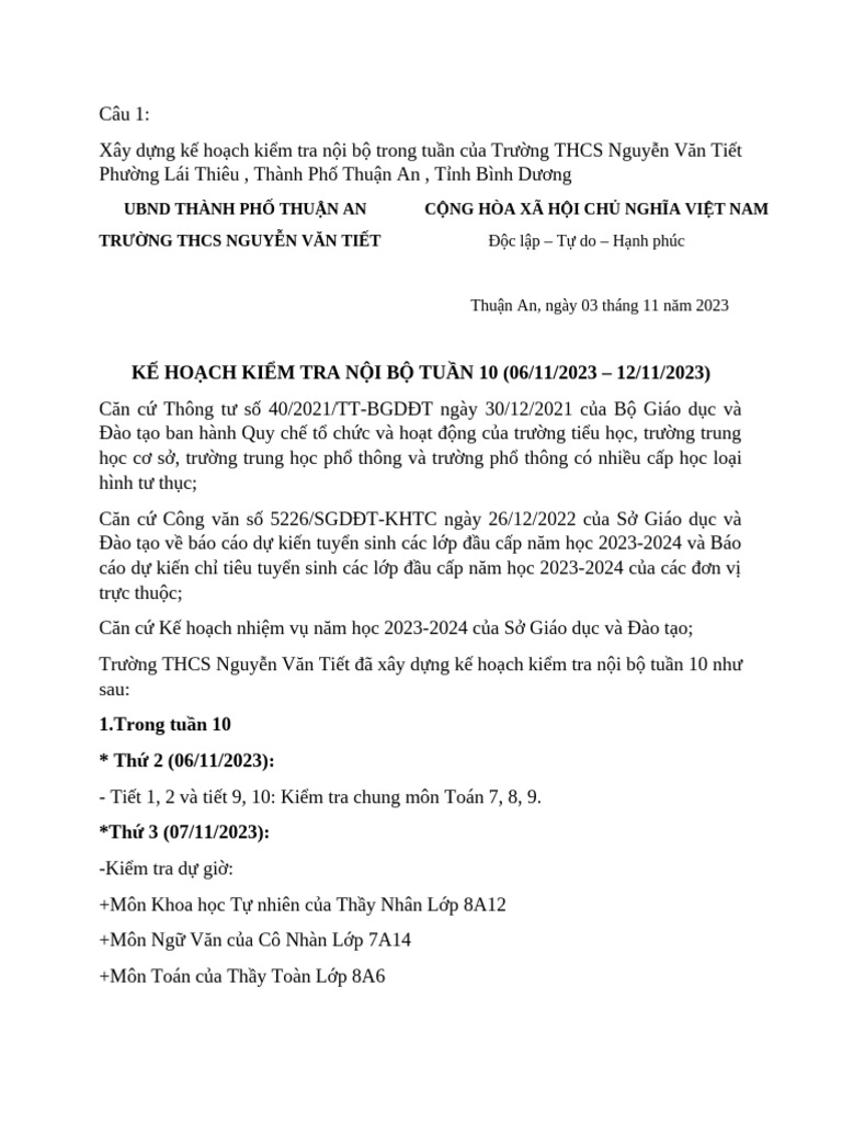 TRẦN NHẤT TRÍ-022 BÀI TẬP KIỂM TRA THANH TRA GIÁO DỤC (BÀI TẬP CÁ NHÂN) | PDF