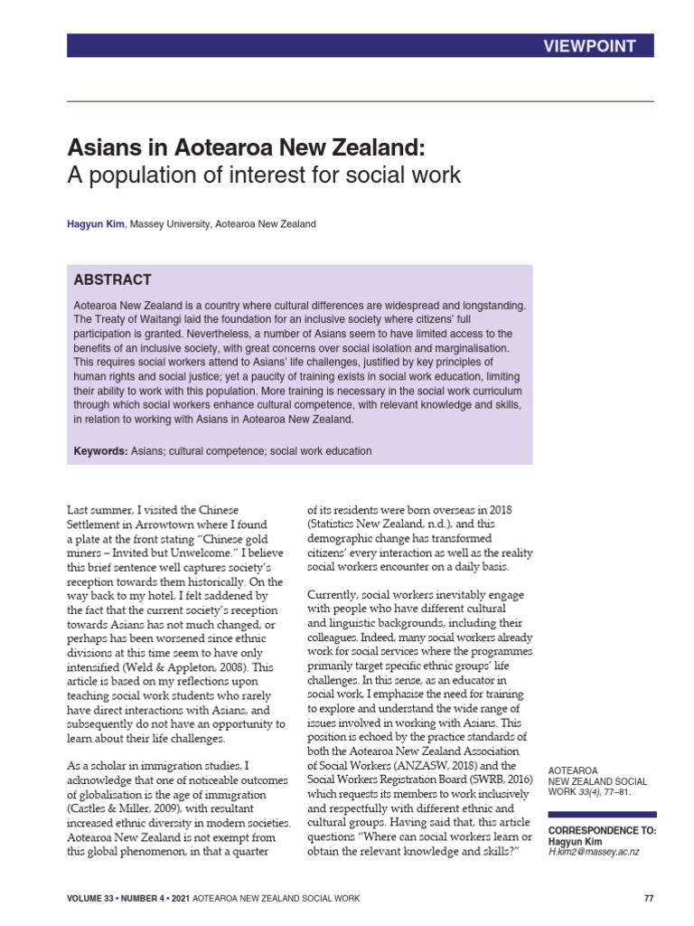 Asians in Aotearoa New Zealand - A Population of Interest For Social ...