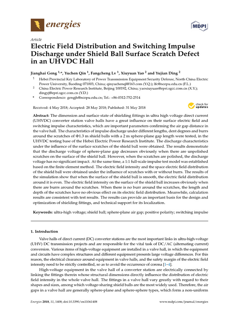 Electric Field Distribution and Switching Impulse Discharge Under ...