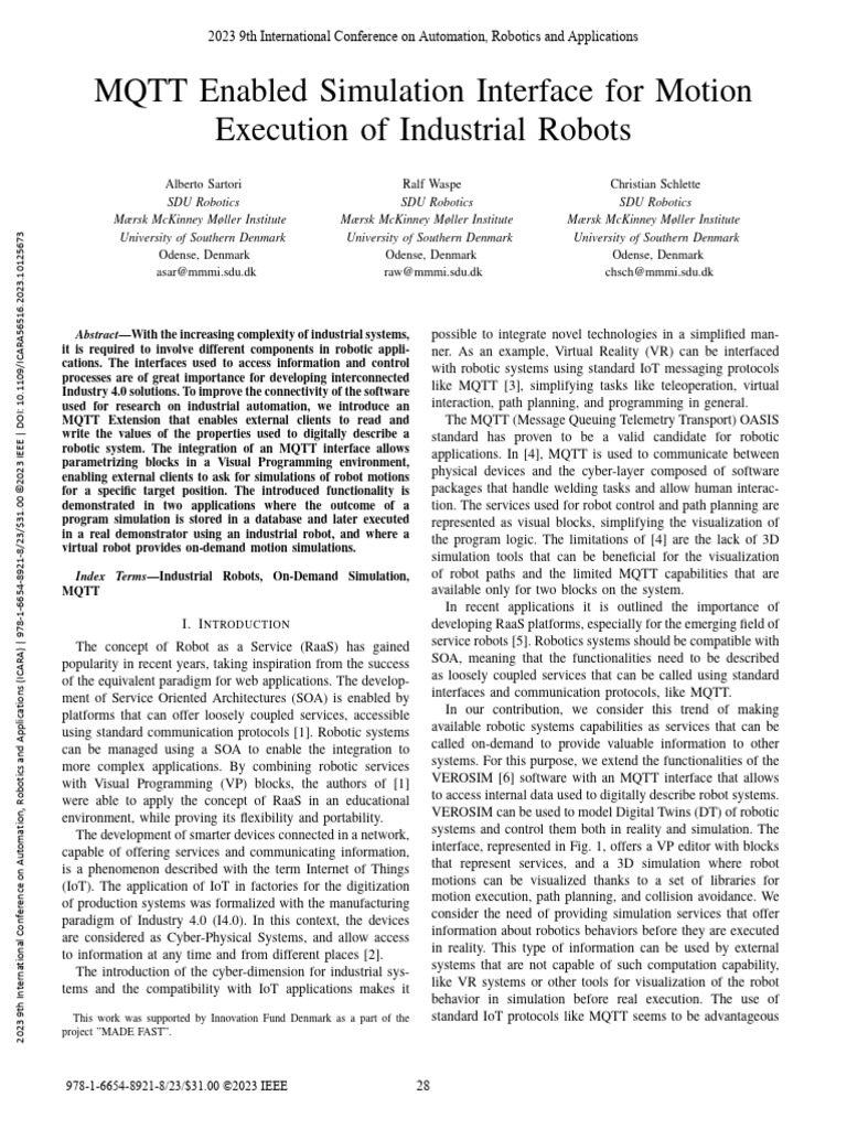 MQTT Enabled Simulation Interface For Motion Execution of Industrial Robots | PDF | Simulation ...