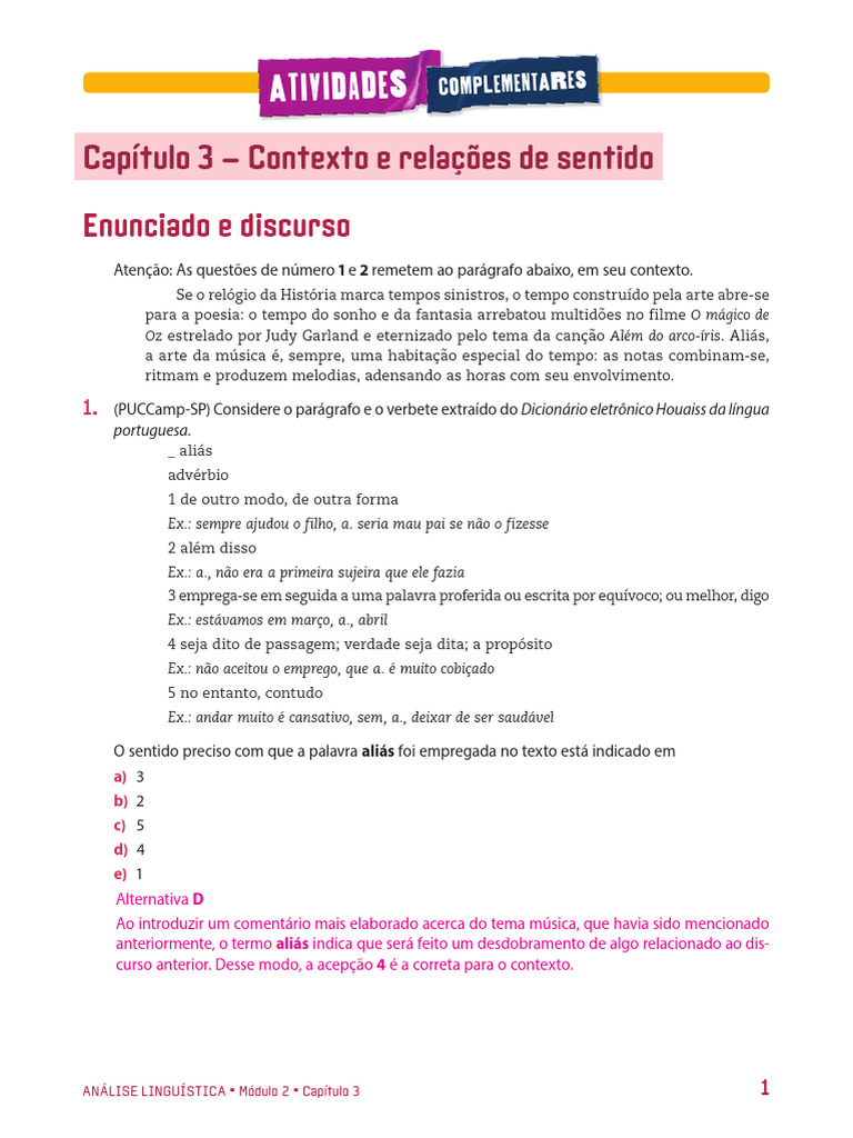 Cap3Gab-1EM Atividade Complementar | PDF | Poesia | Tempo