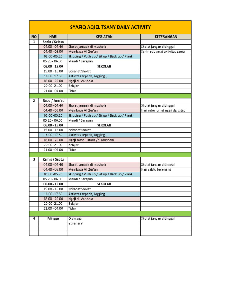 Syafiq Aqiel Daily Activity | PDF