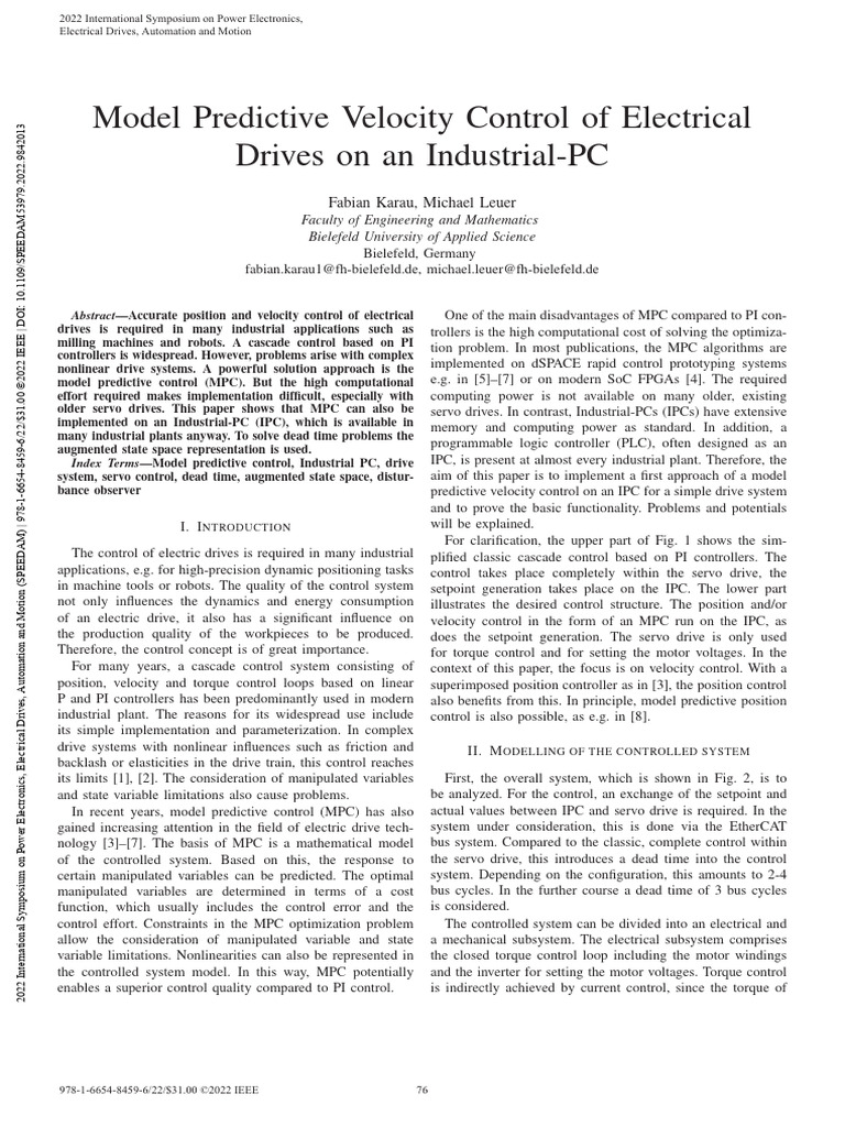 Model Predictive Velocity Control of Electrical Drives On An Industrial ...