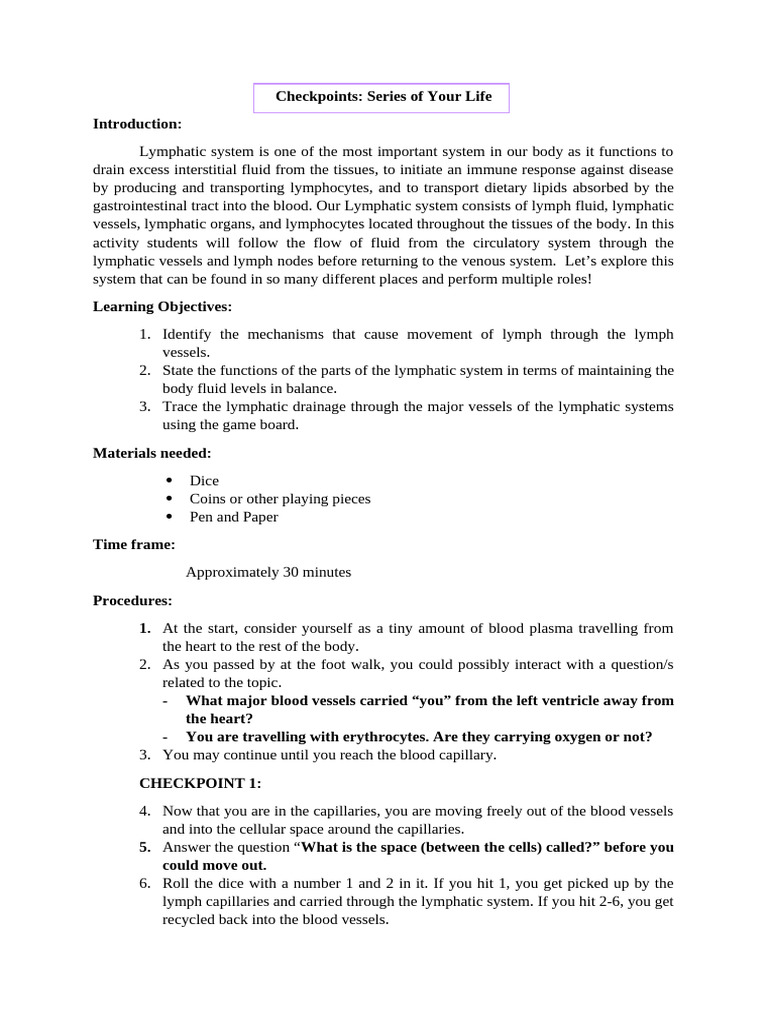 learning activities | PDF | Lymph | Lymphatic System