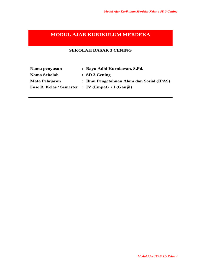 Modul Ajar IPAS Kumer Kelas 4 SMT 1 | PDF