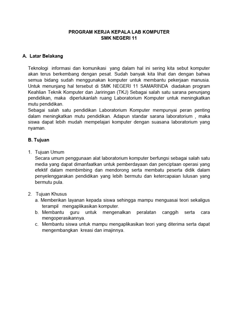 Program Kerja Kepala Lab TKJ Tahun 2023-2024 | PDF