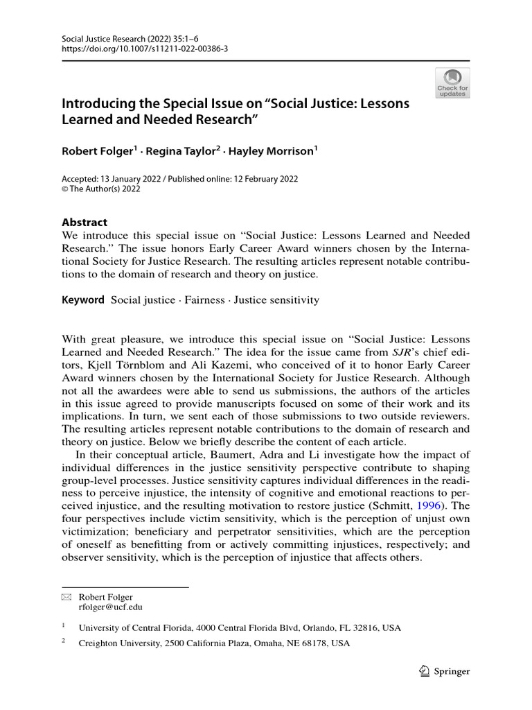 Introducing the Special Issue on “Social Justice - Lessons | PDF ...