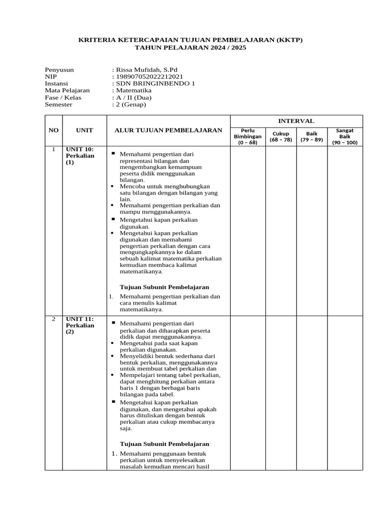 KKTP Matematika Kelas 2 Semester 2 | PDF