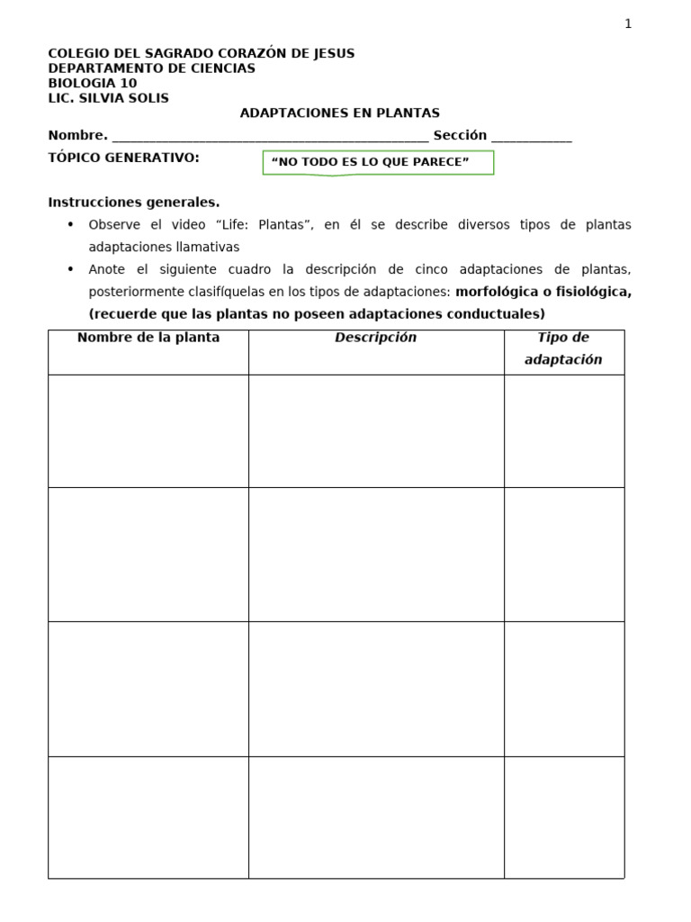 Adaptaciones de Plantas en Biología 10 | PDF