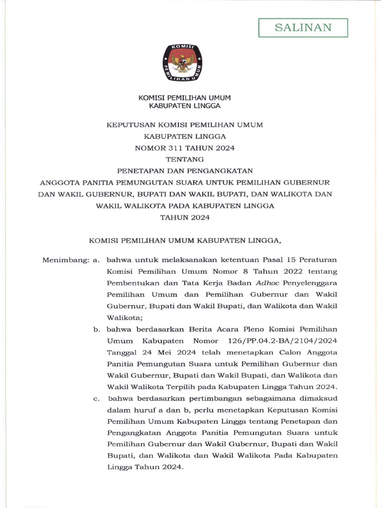 Salinan SK Penetapan PPS Pilkada 2024-001 | PDF