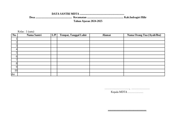 Contoh Data Santri | PDF