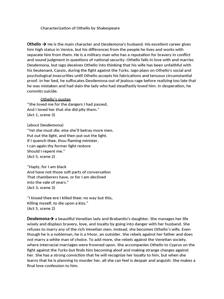 Othello Character Analysis and Quotes | PDF | Othello | Iago