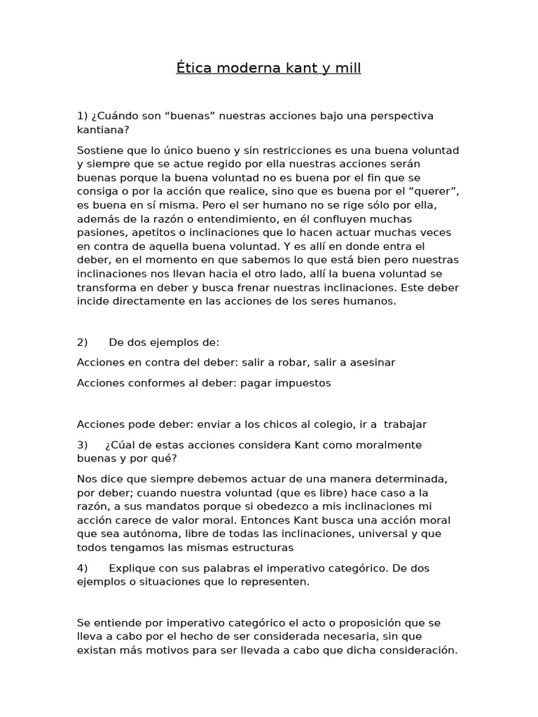 Ética Moderna Kant y Mill | PDF | Immanuel Kant | Utilitarismo