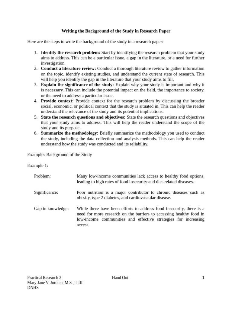 Writing The Background of The Study in Research Paper | PDF | Methodology