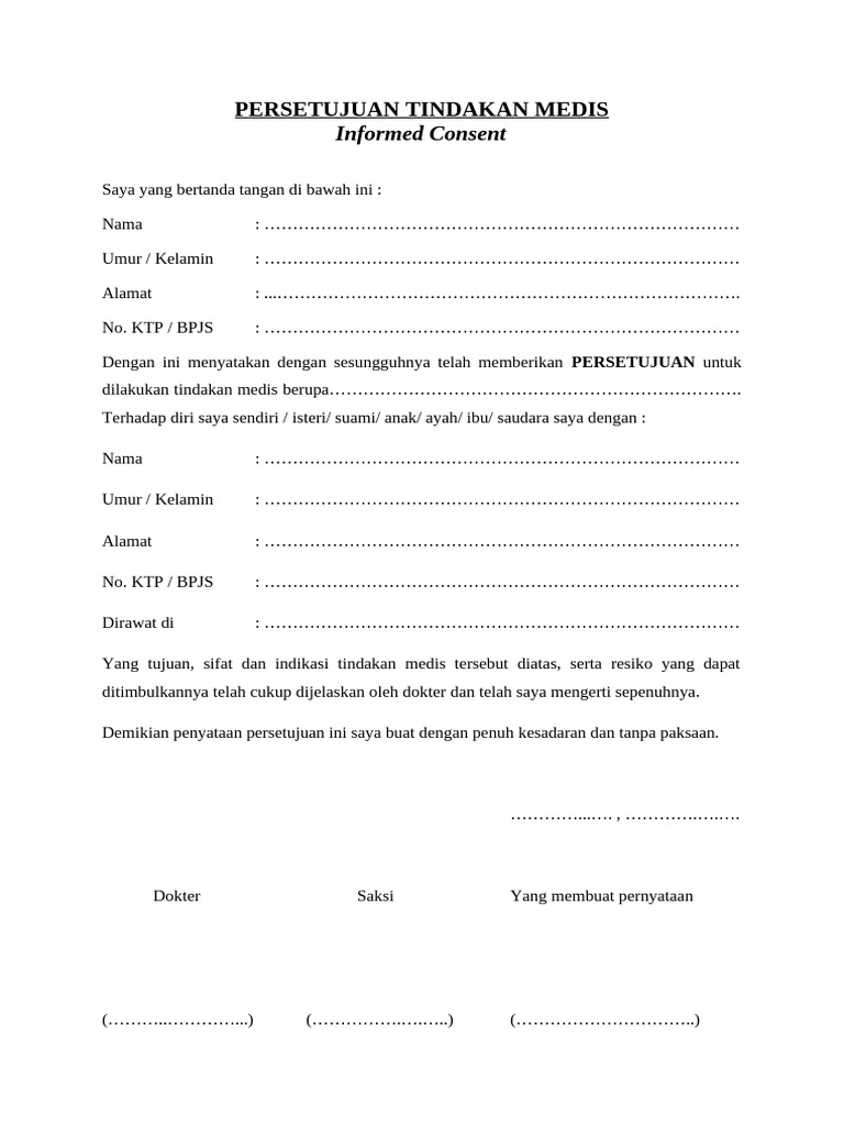 Persetujuan Tindakan Medis Informed Consent | PDF