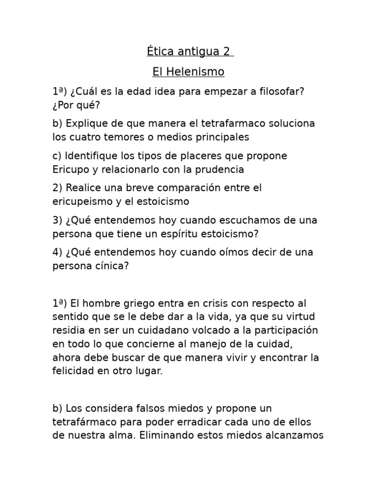 Ética antigua 2 __El Helenismo__ | PDF | Estoicismo | Placer