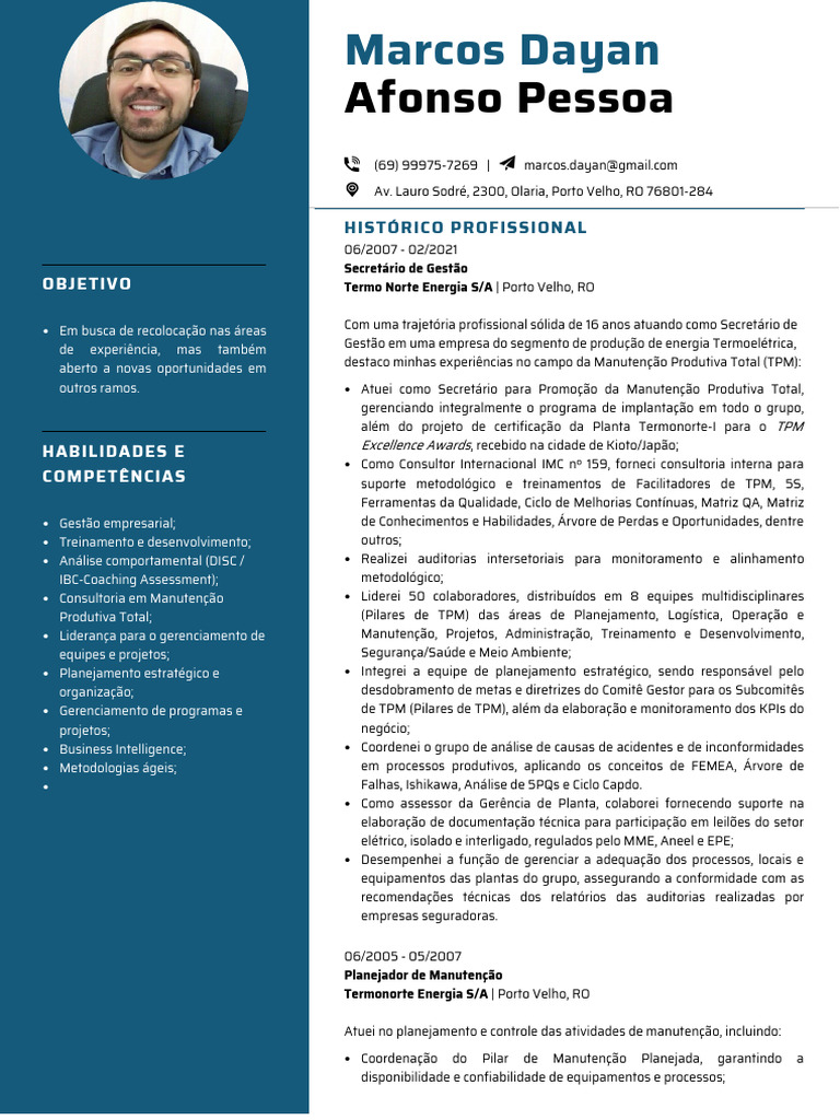 CV. Marcos Dayan Afonso Pessoa 2024 | PDF | Inteligência empresarial | Business