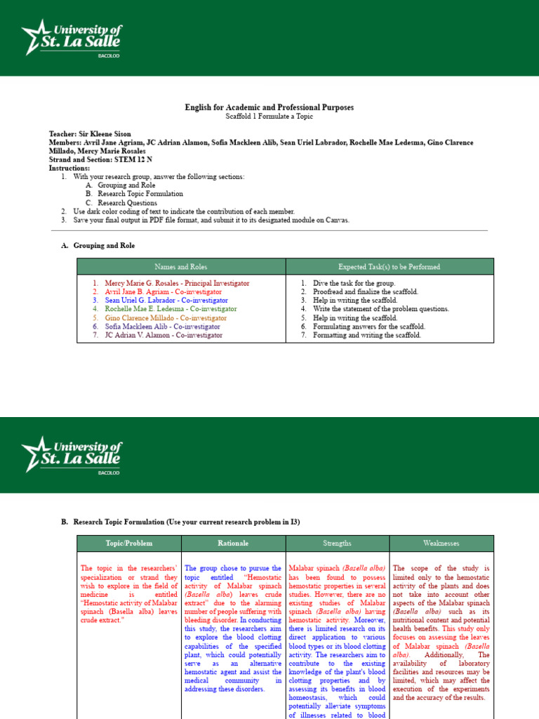 ST12N G2 Q1 Scaffold 1 Worksheet | PDF | Hemostasis | Clinical Medicine