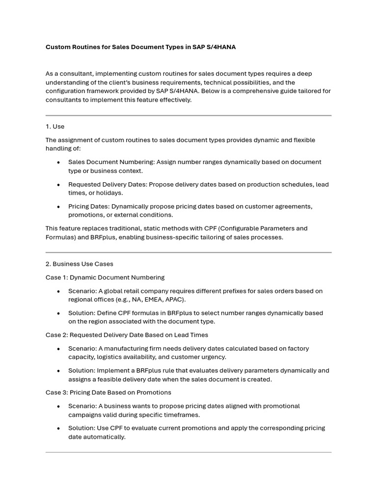 Custom Routines For Sales Document Types in SAP S4HANA 1733989543 | PDF ...