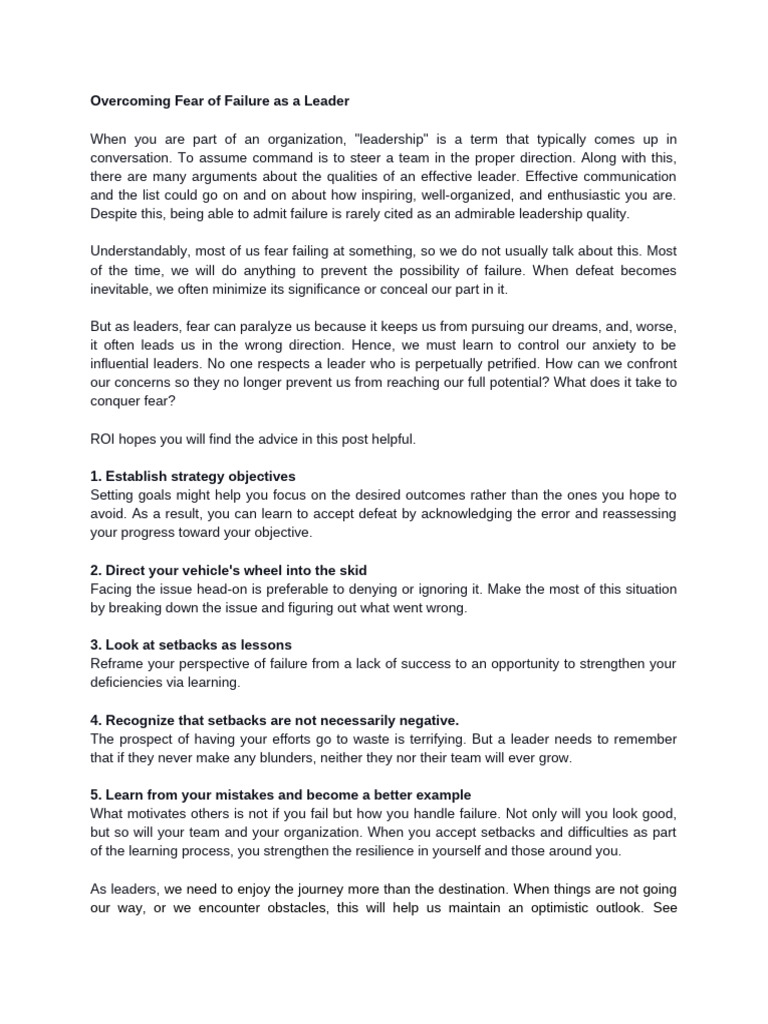 Overcoming Fear of Failure As A Leader | PDF | Fear | Leadership
