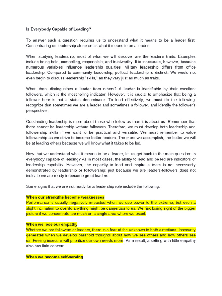 Is Everybody Capable of Leading | PDF | Leadership | Popular Psychology