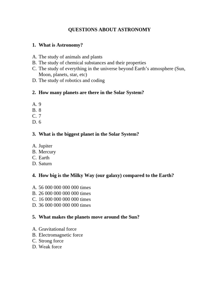 Astronomy Quiz: 10 Essential Questions | PDF