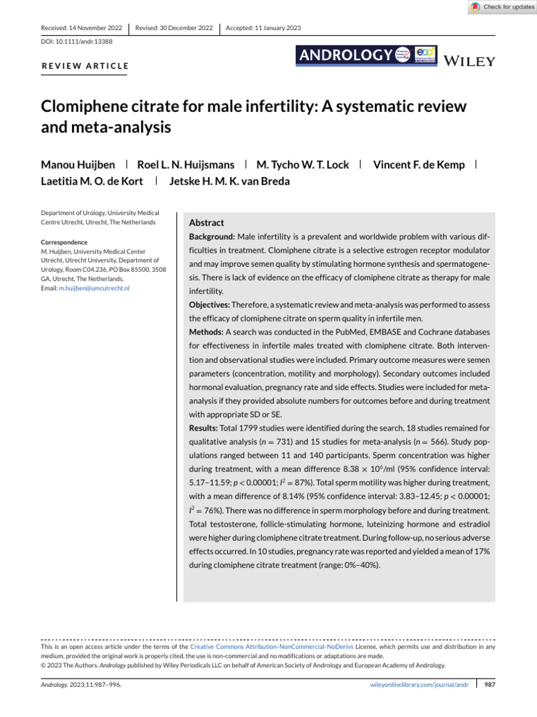 Andrology - 2023 - Huijben - Clomiphene citrate for male infertility A ...