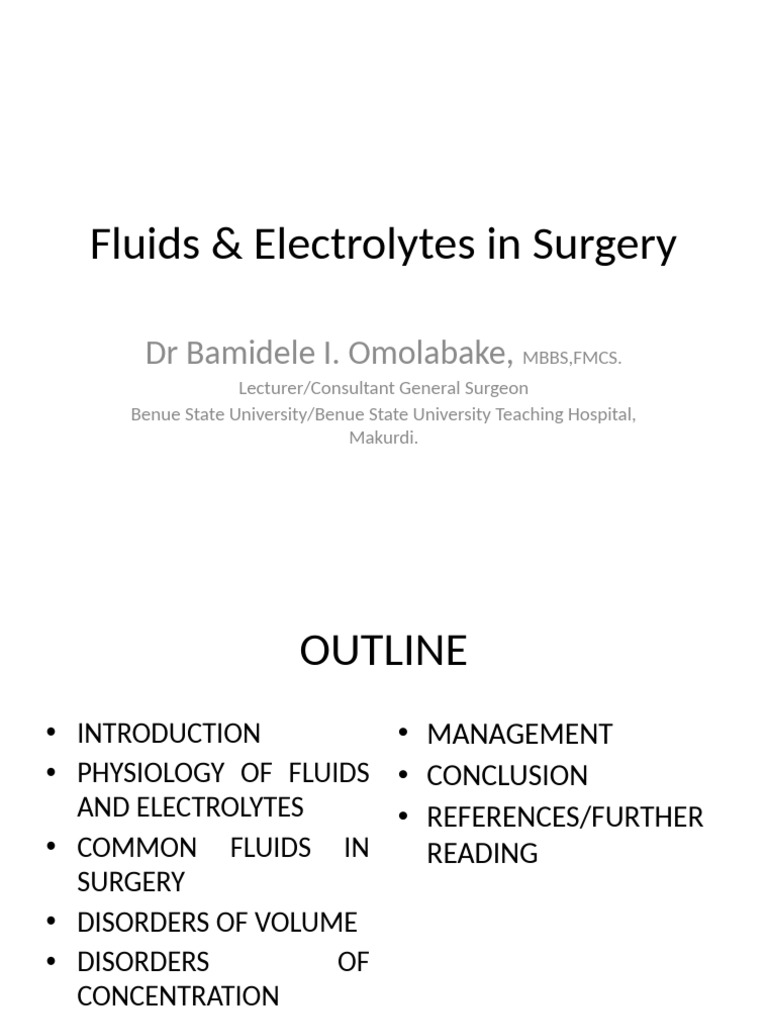 Fluids & Electrolytes in Surgery (400L) | PDF | Dehydration | Electrolyte