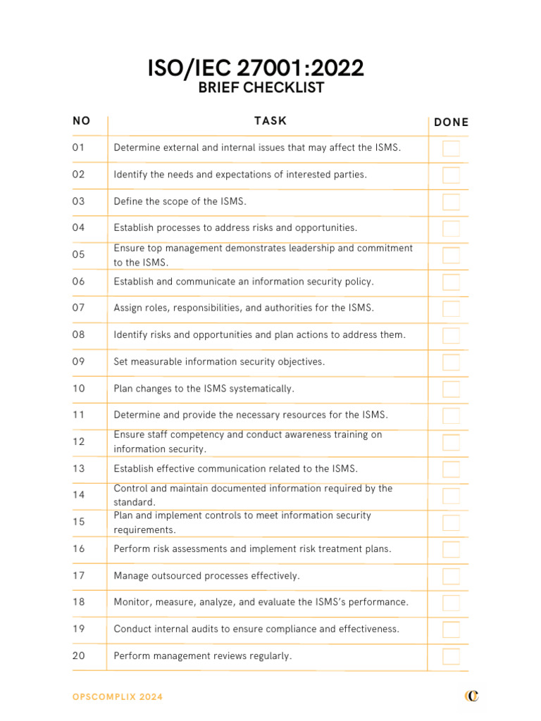 Iso - Iec 27001 - 2022 Brief Checklist | PDF | Computer Security | Security