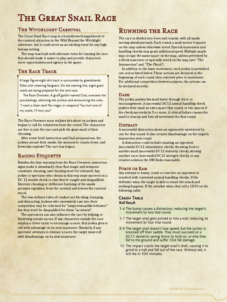 The Great Snail Race - Homebrewed Supplement | PDF
