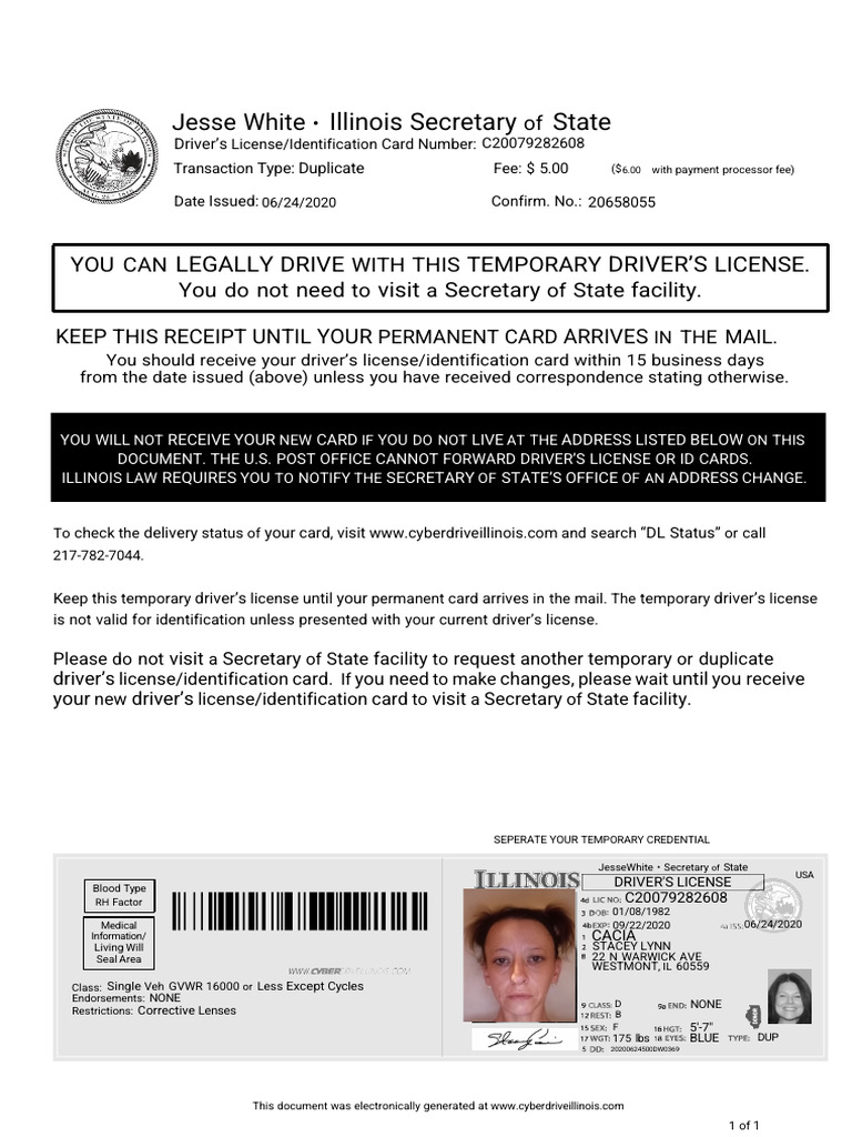 Illinois Duplicate Driver's License Receipt | PDF | Driver's License | Identity Document