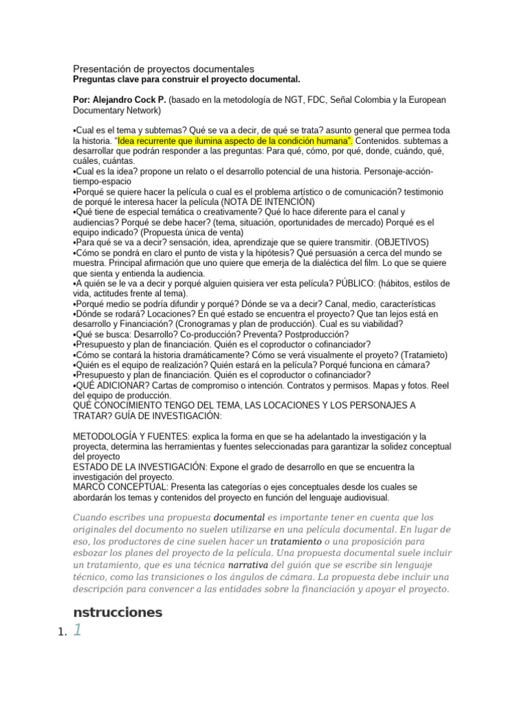 Presentación de Proyectos Documentales | PDF | Documental